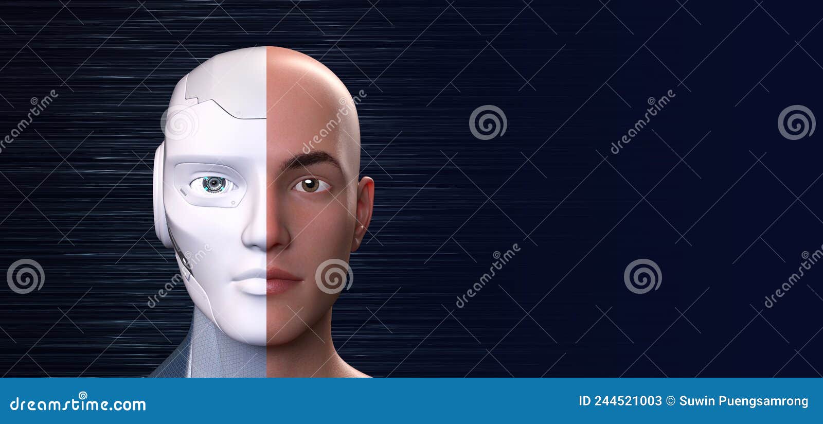 Half Humanoid Robot Metaverse and Cyberpunk Concept, 3d Rendering Stock ...