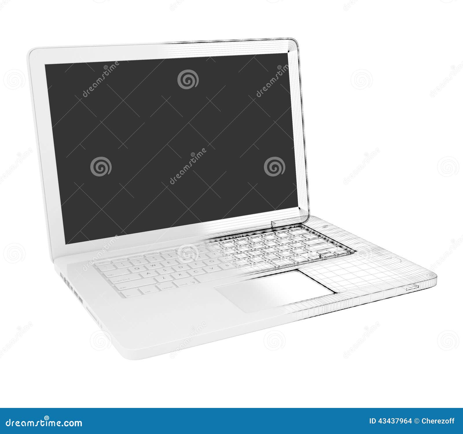Half of the Laptop - Wire-frame Stock Illustration - Illustration of ...