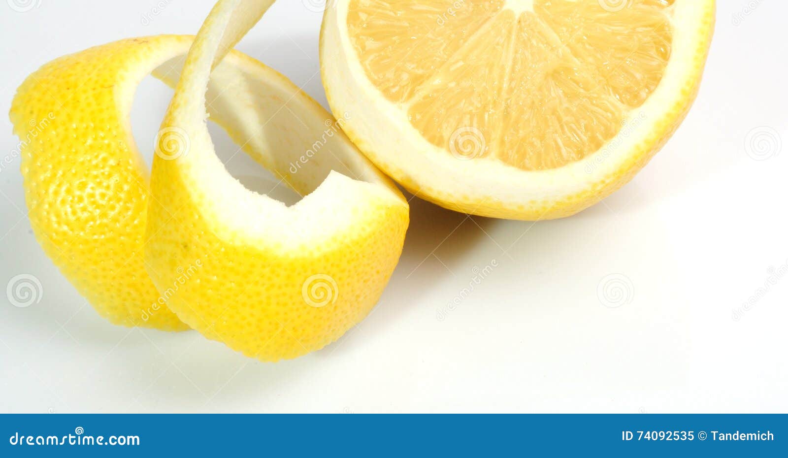 Half a lemon. skin twisted stock image. Image of path - 74092535