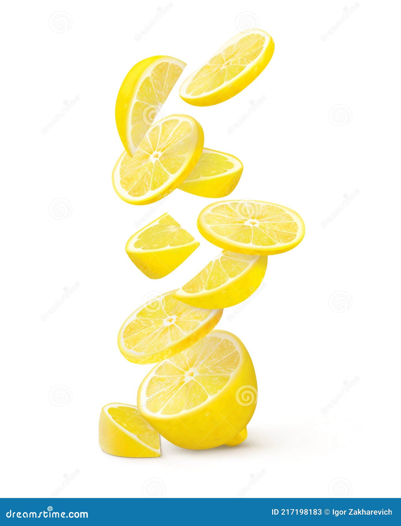 Half Lemon with a Slice and Falling Flying Slices Stock Vector ...