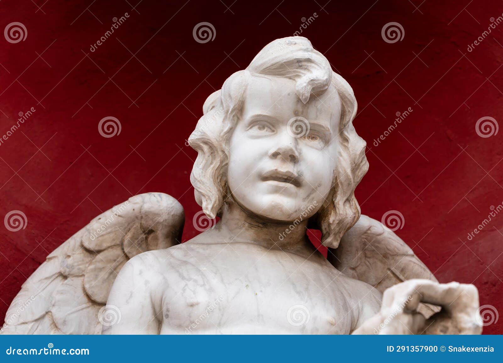 Half-length Portrait of a Winged Cherub on a Red Background. Stock ...