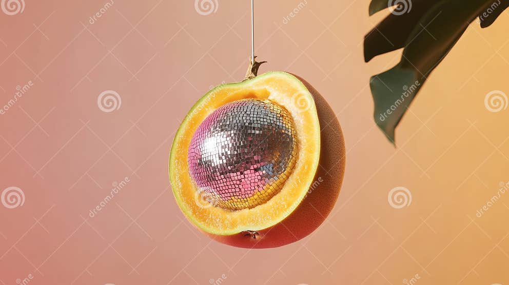 Half Mango with Disco Ball Interior, Surreal Concept Stock Photo ...