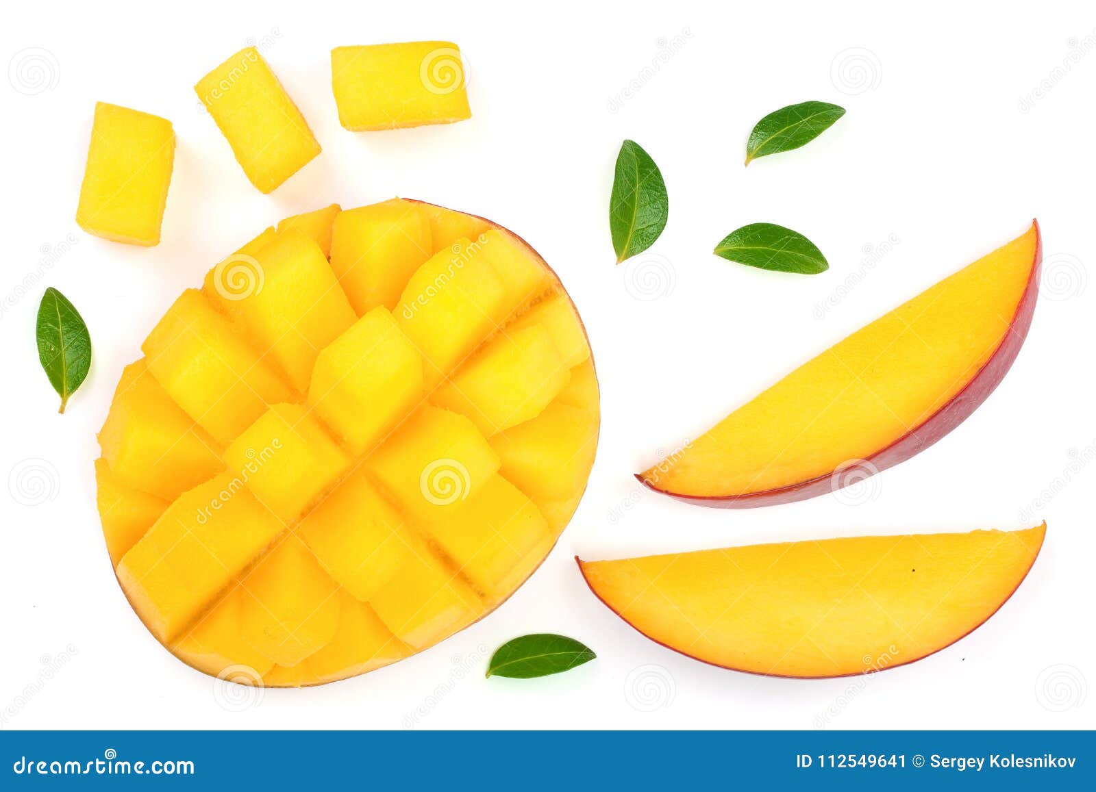Half of Mango Fruit Decorated with Leaves Isolated on White Background ...