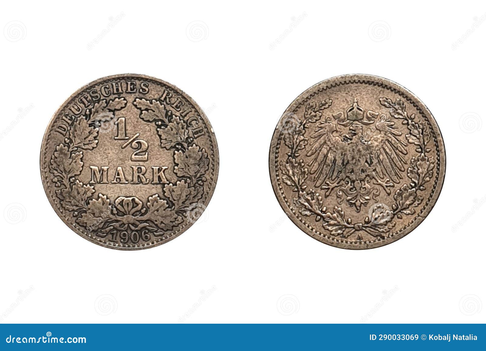 Half Mark 1906 Wilhelm II Germany. Obverse and Reverse Stock ...