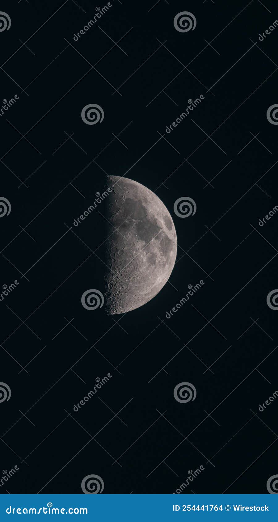 Half of Moon in Black Sky, Vertical Shot Stock Photo - Image of earth ...