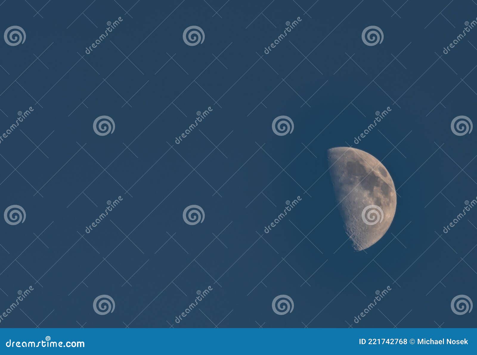 Half Moon on Blue Color Sky and Orange Light Stock Photo - Image of ...