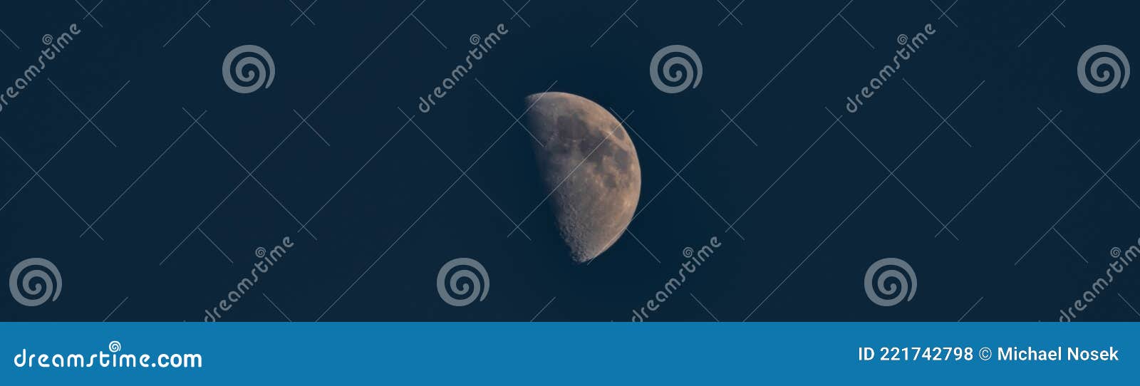 Half Moon on Blue Color Sky and Orange Light Stock Photo - Image of ...