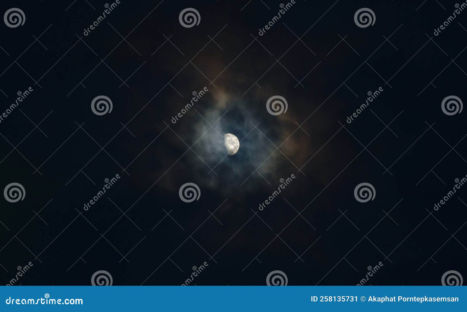 Half Moon Cover by Spreading Cloud in Night Stock Image - Image of ...