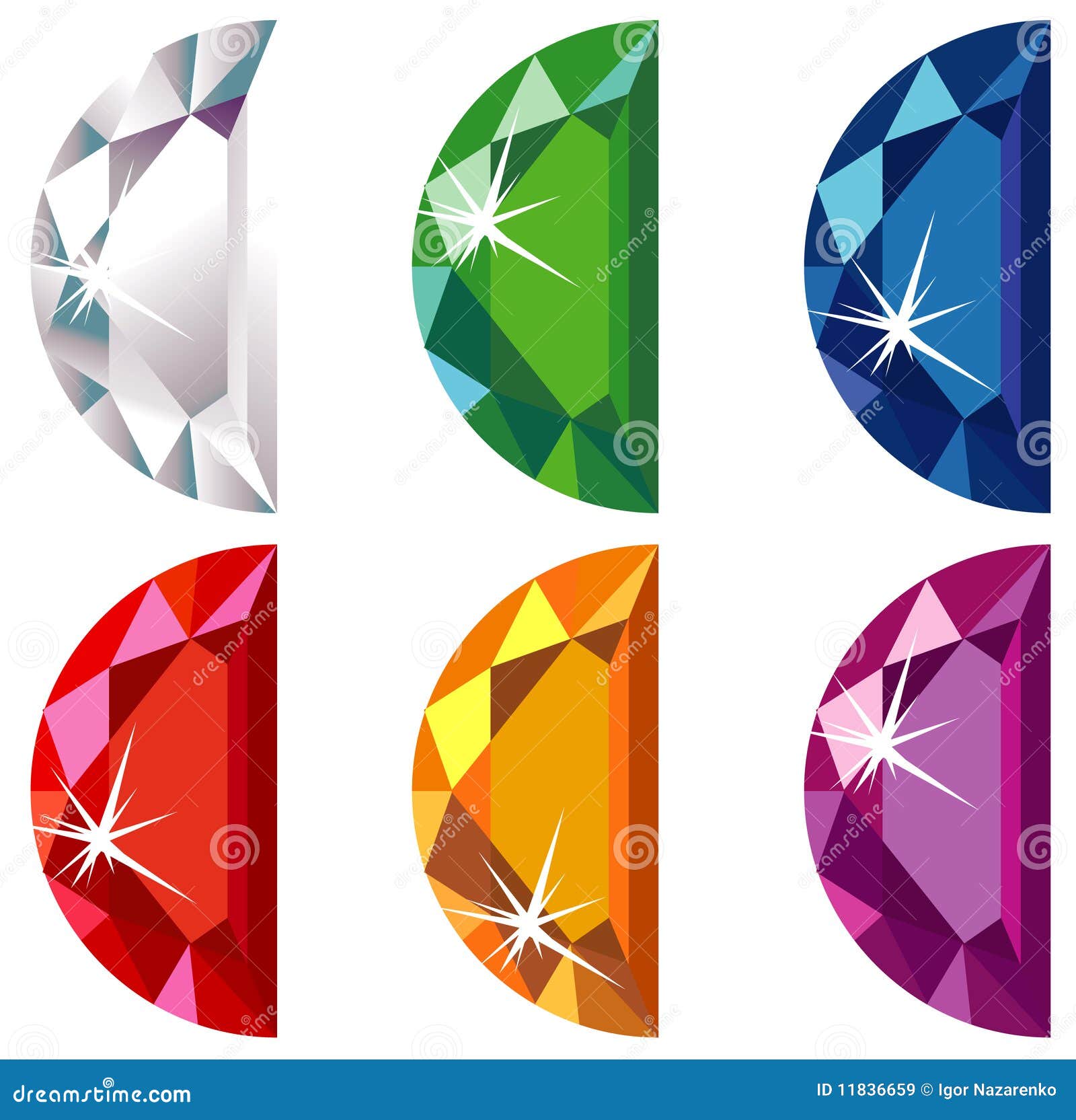 Half Moon Cut Precious Stones with Sparkle Stock Vector - Illustration ...