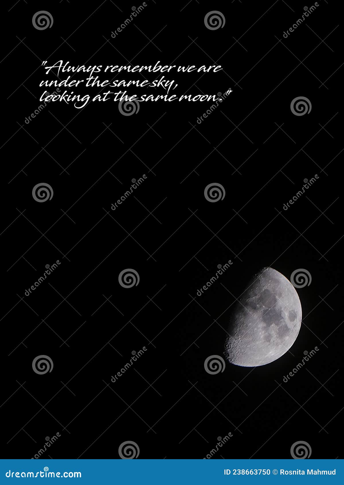 Half Moon in the Dark Night with Text Stock Photo - Image of moon ...
