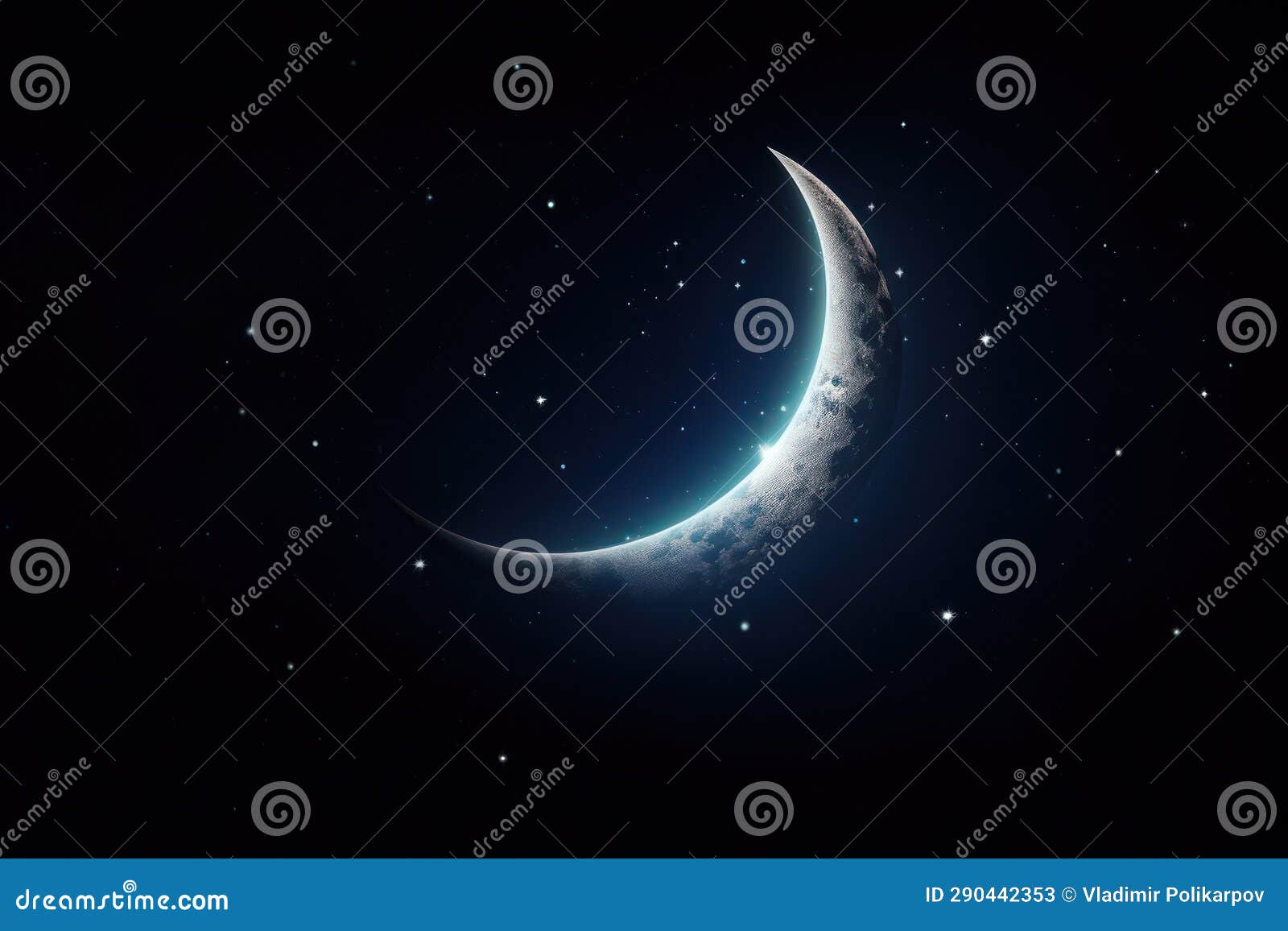 Half a Moon in the Night Sky with Stars Stock Illustration ...