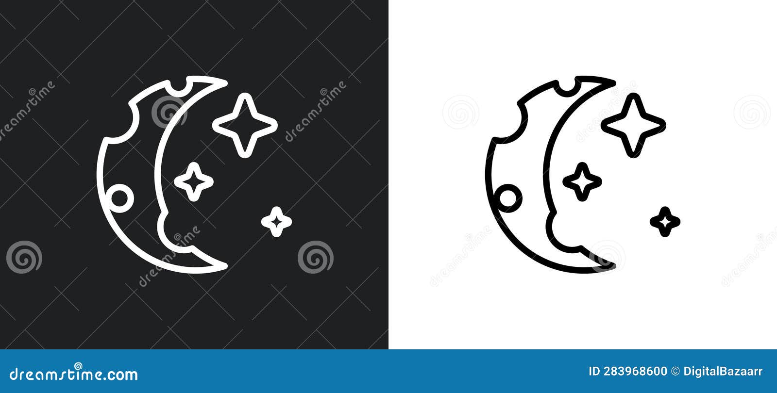 Half Moon Outline Icon in White and Black Colors. Half Moon Flat Vector ...