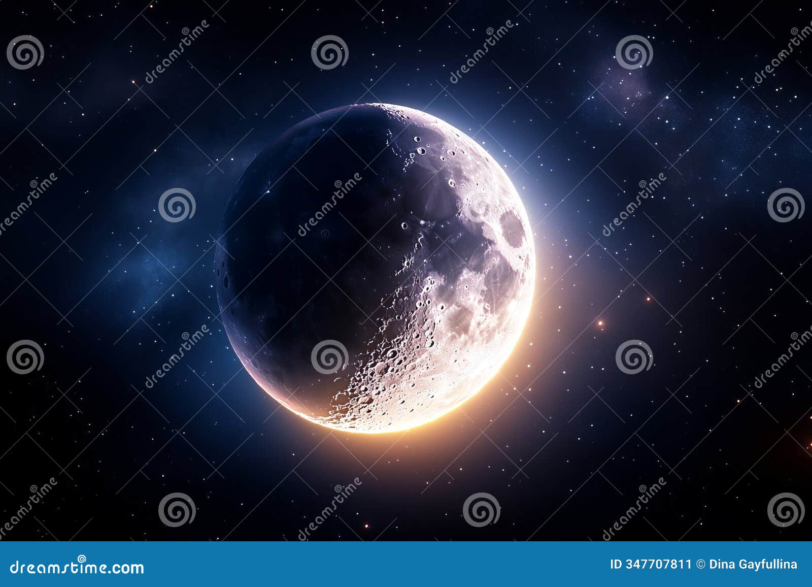Half Moon Partially Illuminated by Sun in the Starry Sky Stock Image ...