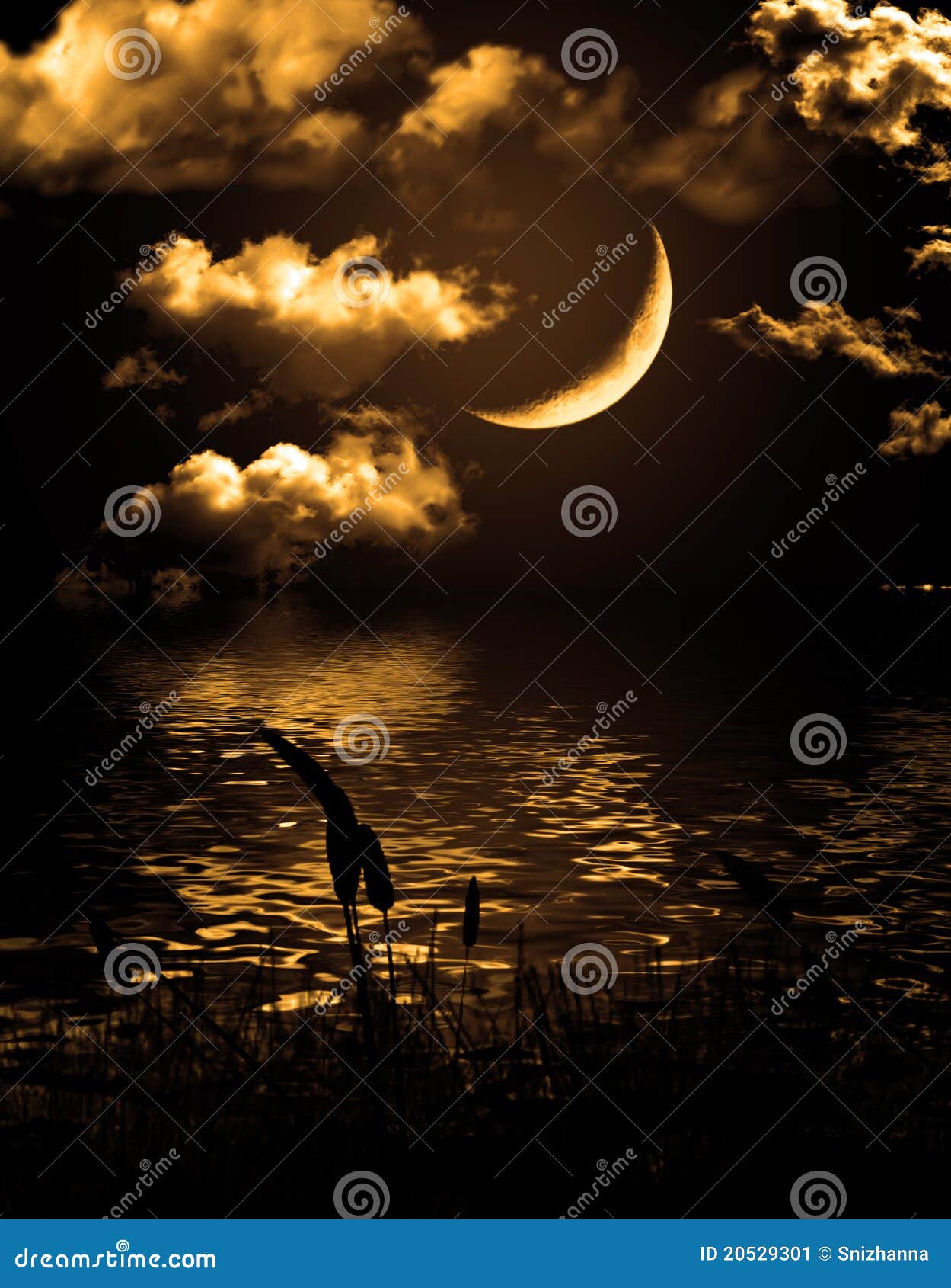 Half of Moon Reflected in Water Stock Image - Image of mysterious ...
