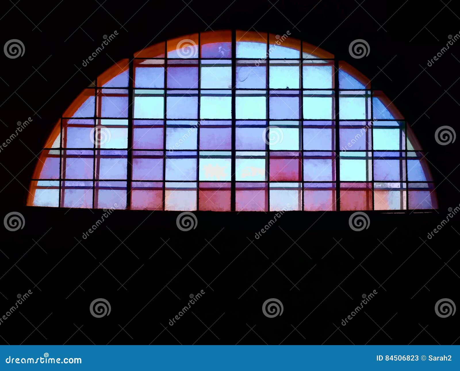 Half Moon Shaped Window with Blue, Red Glass. Stock Image - Image of ...