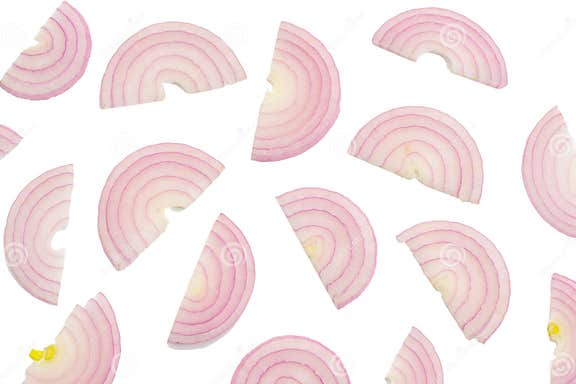 Half Moon Slices of Red Onion on White Background Stock Image - Image ...