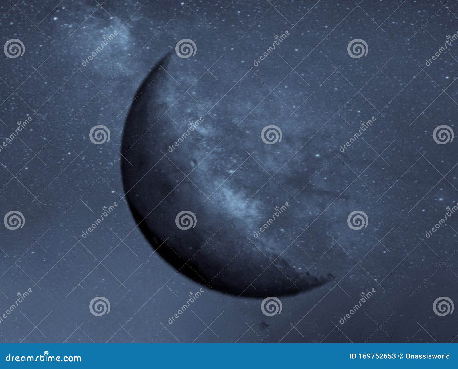 Half Blue Moon in Space stock image. Image of stars - 169752653