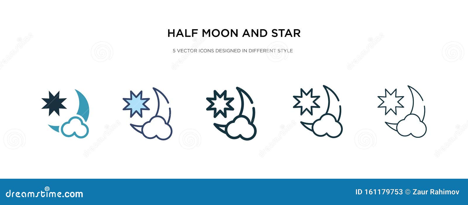 Half Moon and Star Icon in Different Style Vector Illustration. Two ...