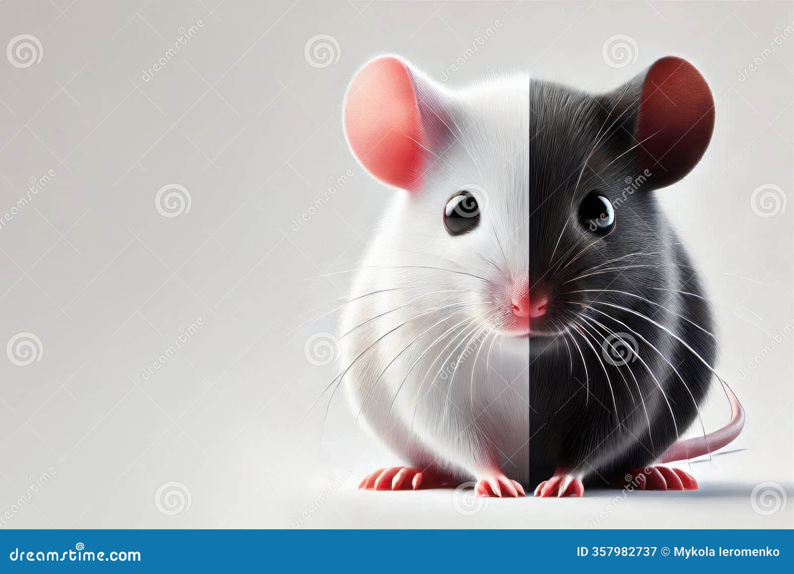 Half of the Mouse is White, Half is Black on a Light Background. Space ...
