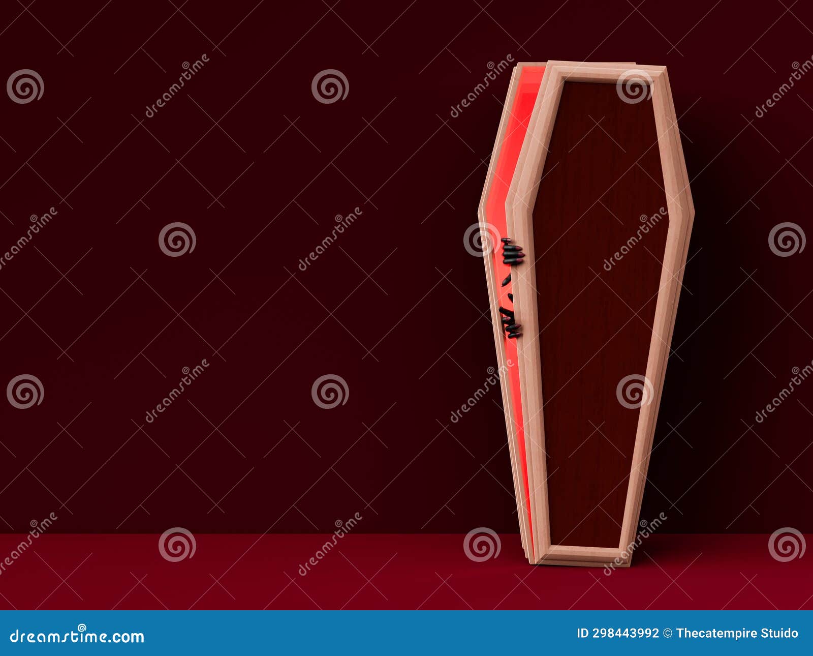 Half Open Coffin with Devilish Hands Peeking Out Stock Illustration ...