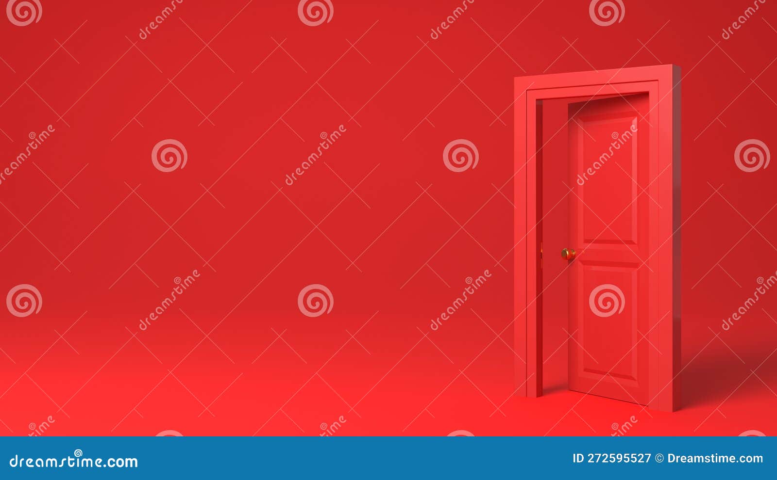 Half Open Door Frame in the Middle of the Room on Red Background. 3D ...