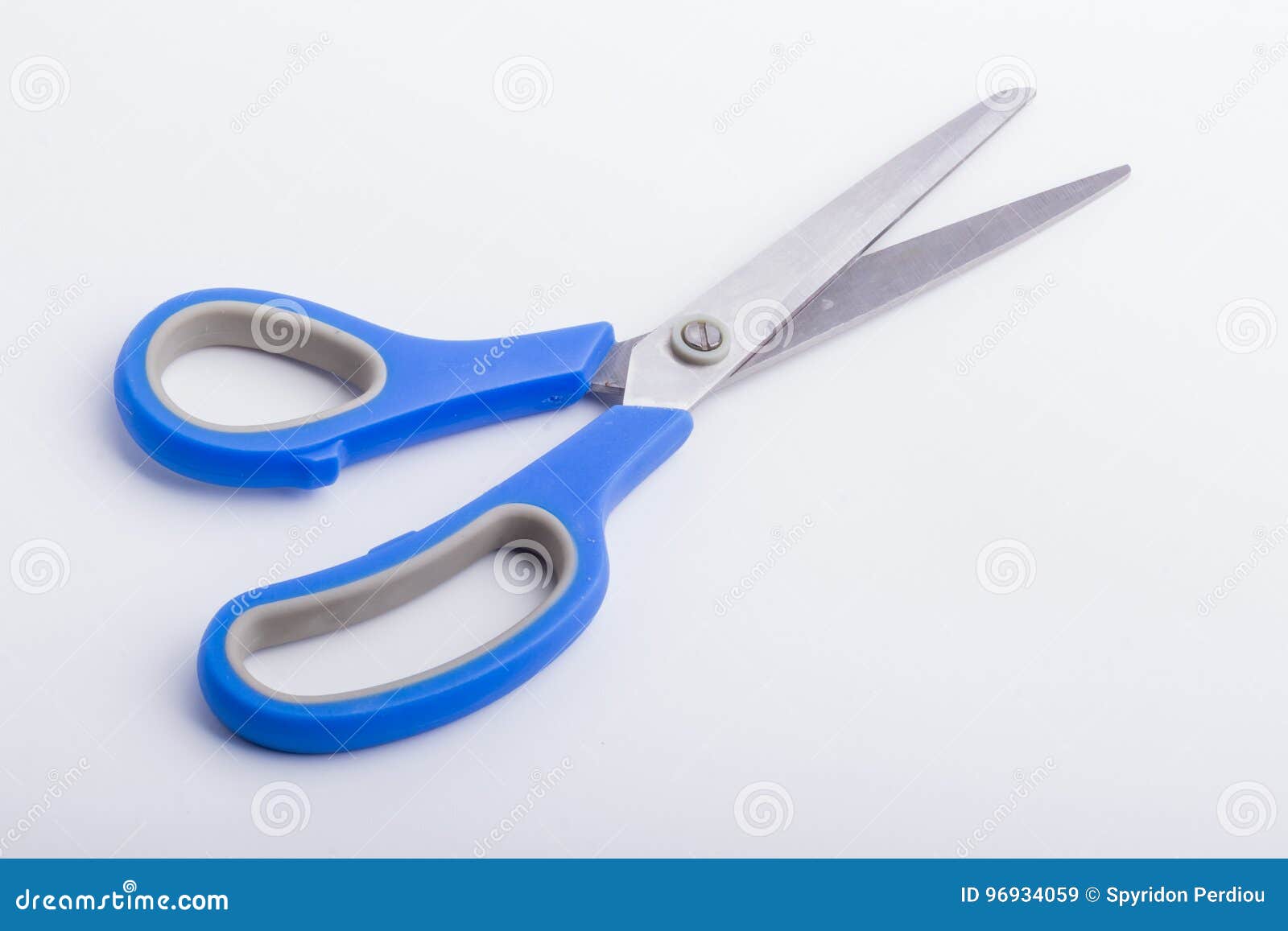 A Half Open Pair of Scissors with a Blue Grip Stock Image - Image of ...