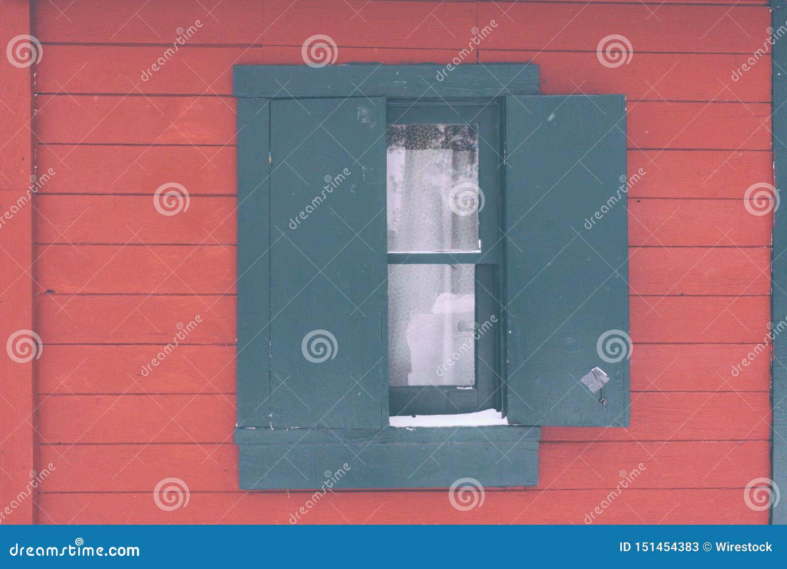 Half-opened Blue Window on a Red Wooden Background Stock Image - Image ...