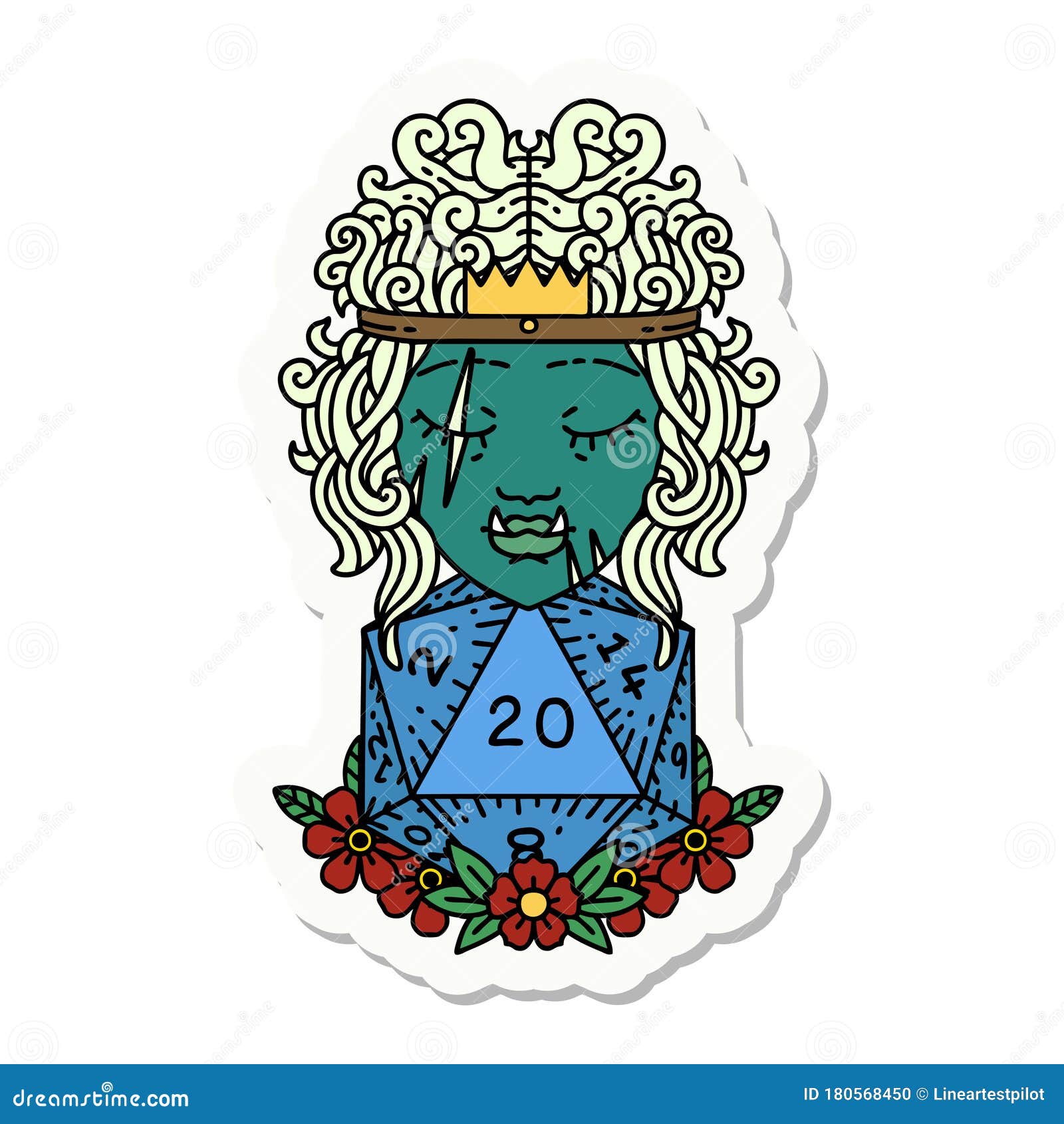 Half Orc Barbarian with Natural Twenty Dice Roll Sticker Stock Vector ...