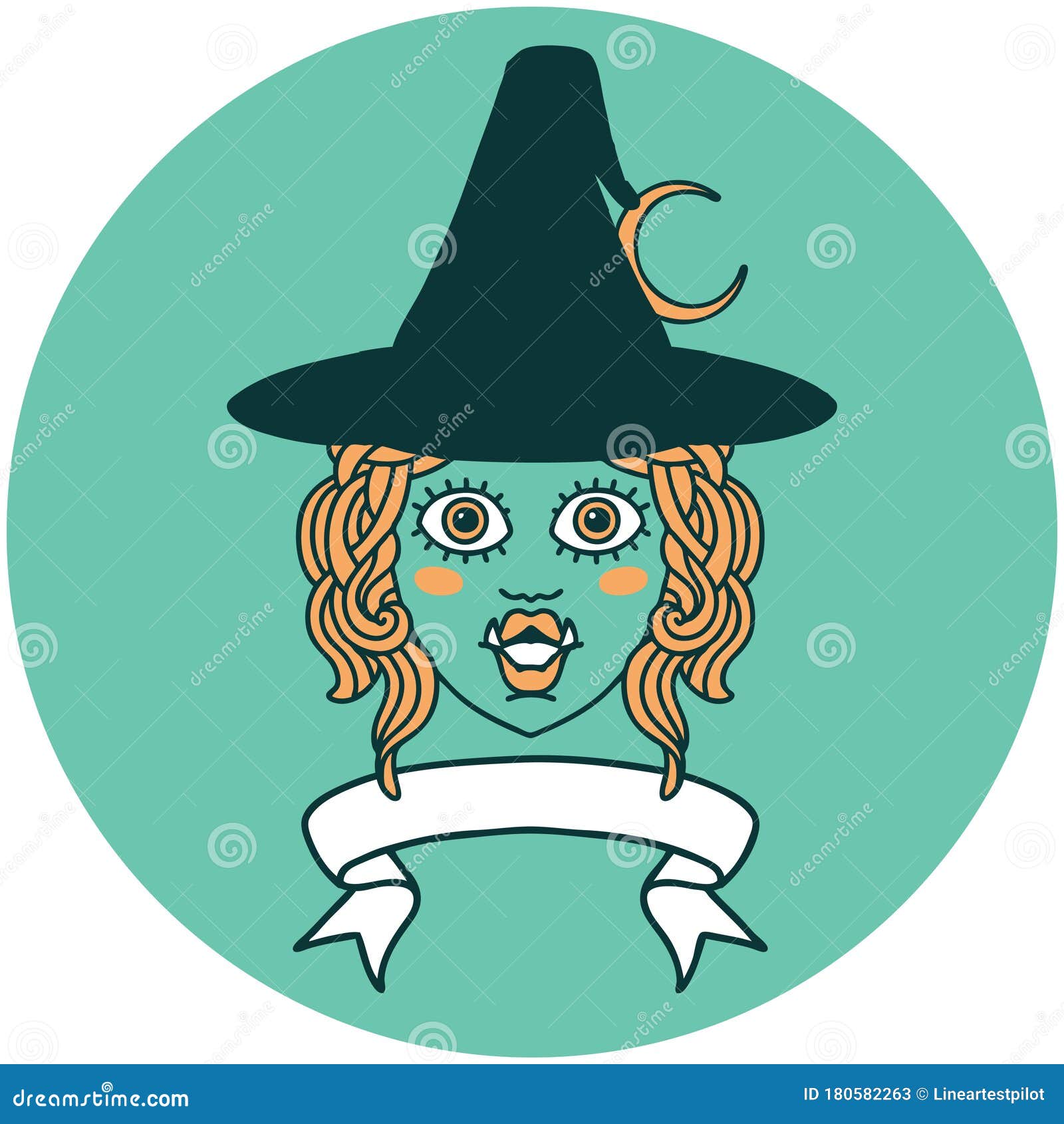 Half Orc Witch Character Face with Banner Icon Stock Vector ...