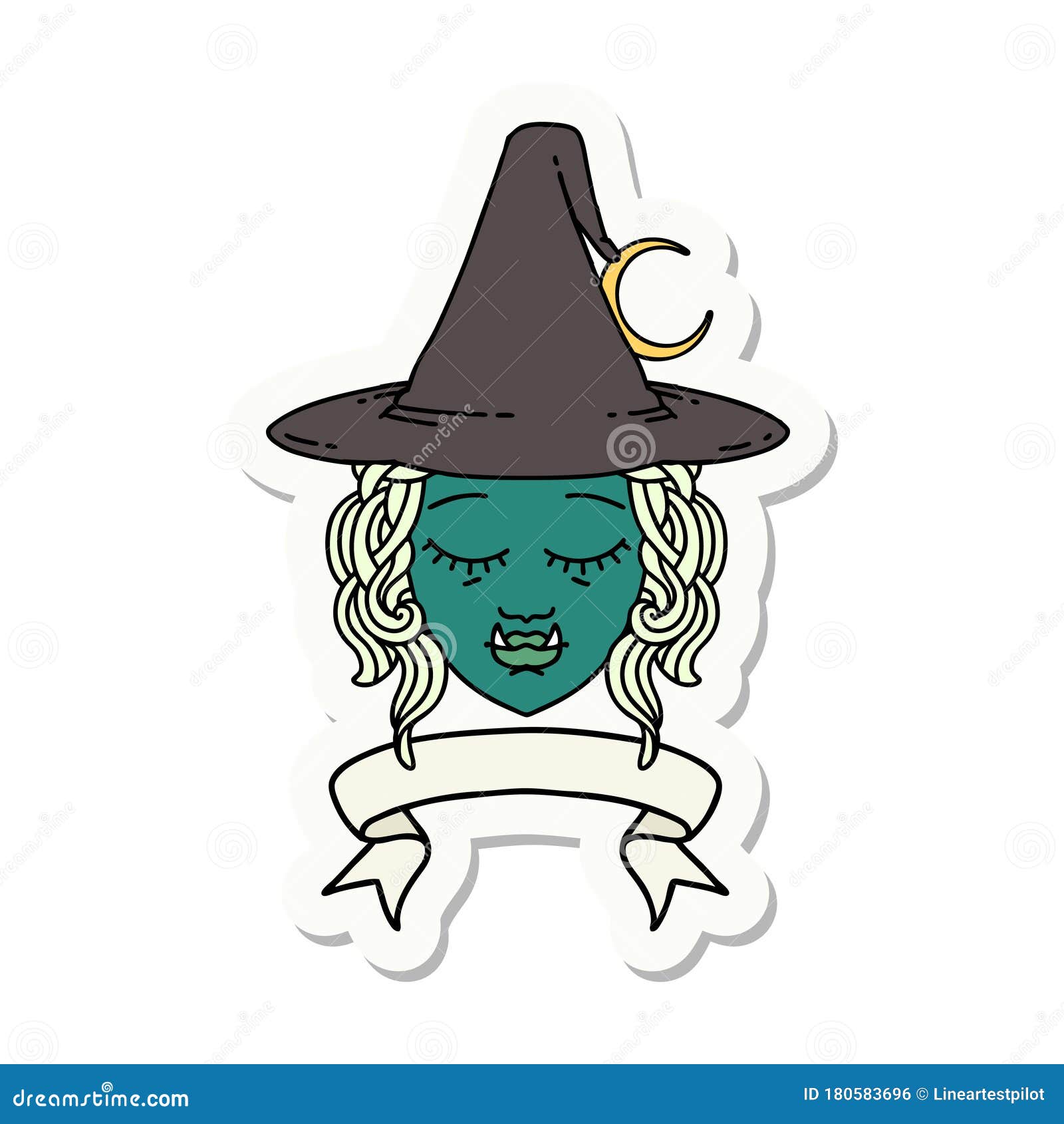 Half Orc Witch Character Face with Banner Sticker Stock Vector ...