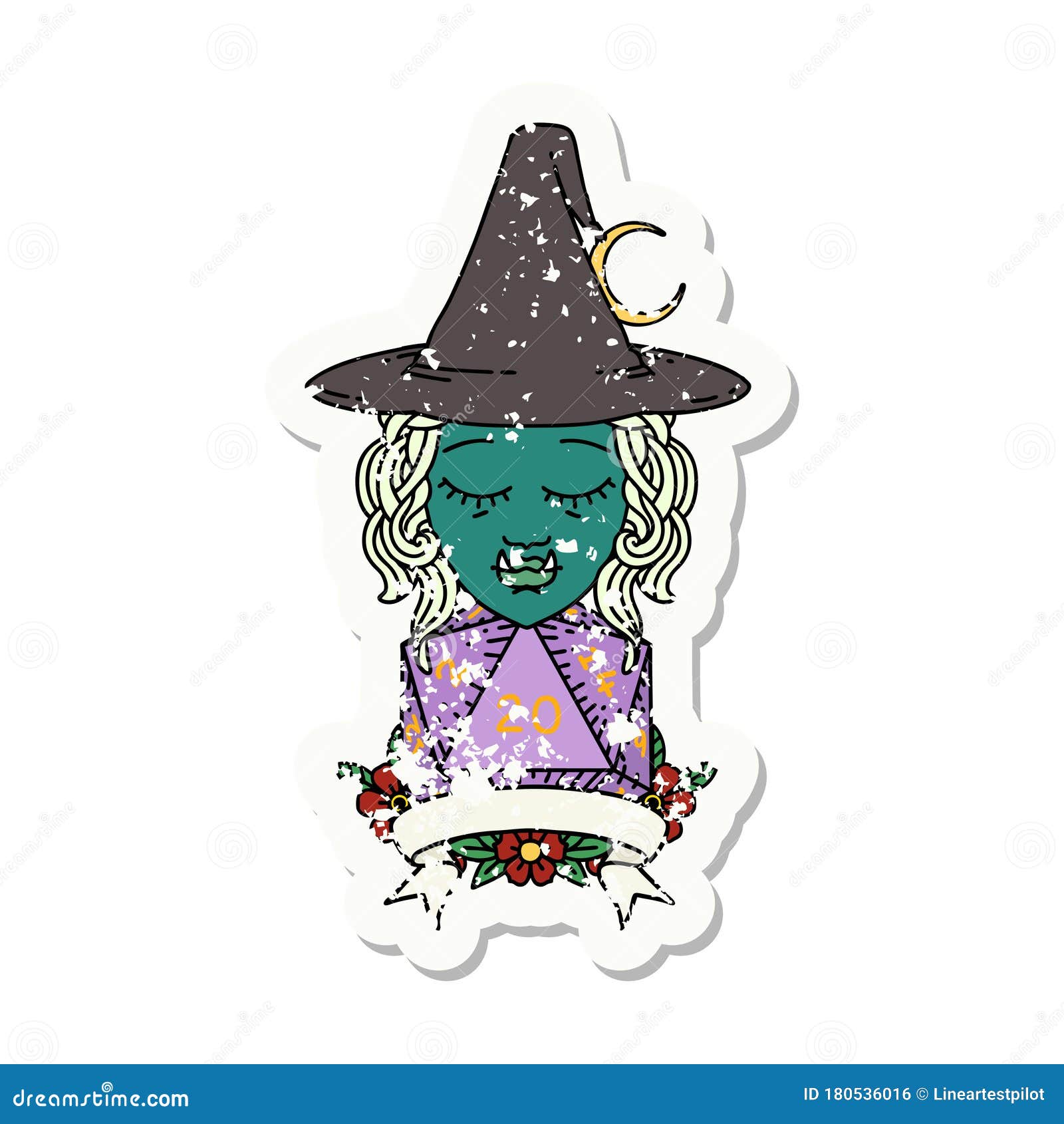 Half Orc Witch Character with Natural 20 Dice Roll Illustration Stock ...