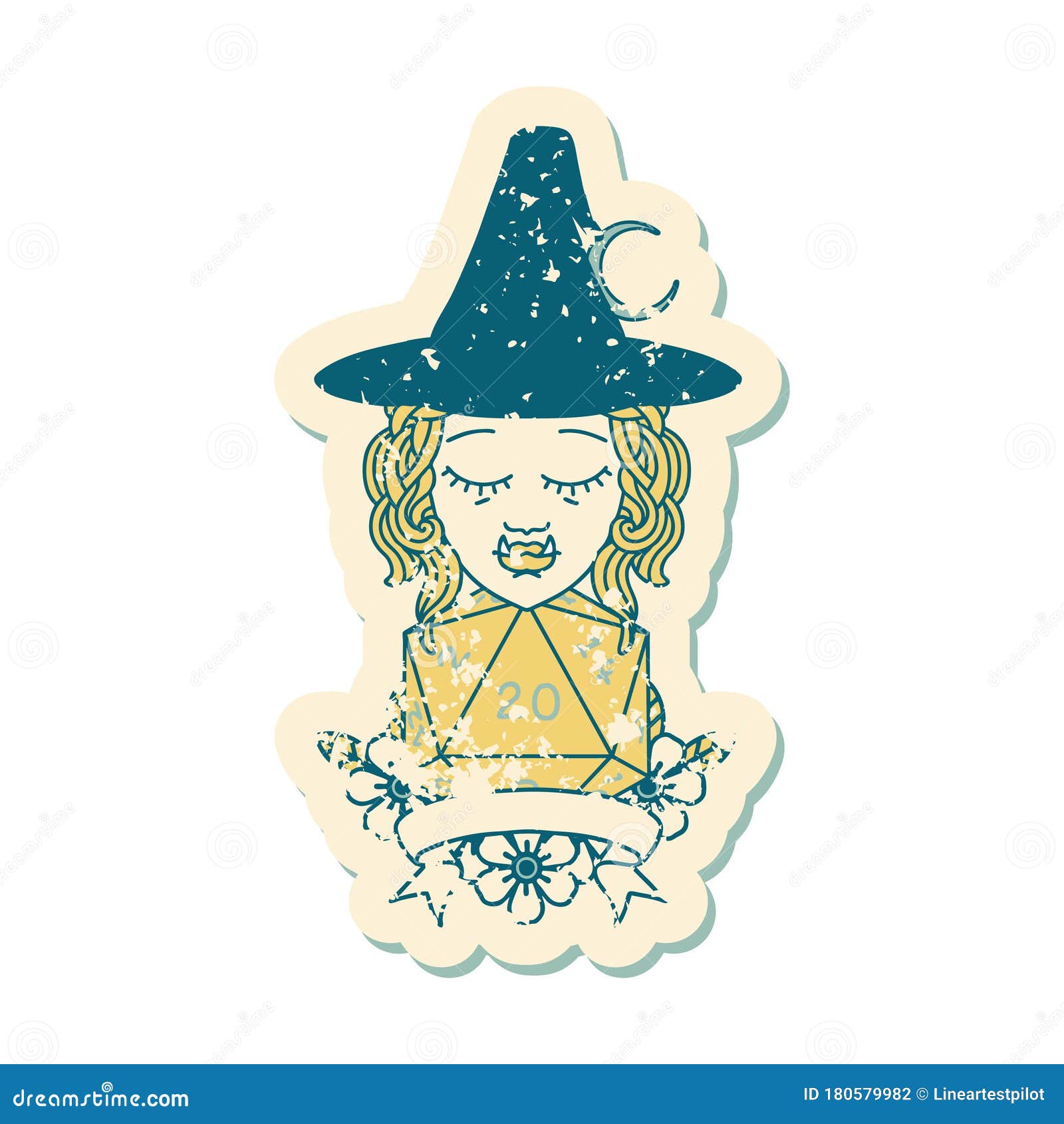 Half Orc Witch Character with Natural 20 Dice Roll Illustration Stock ...