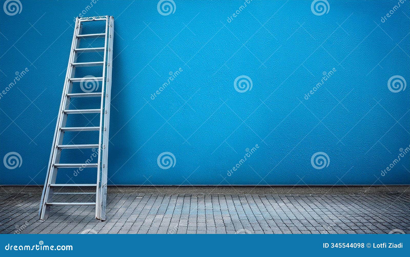 Half Painted Blue Wall, Ladder Stock Illustration - Illustration of ...