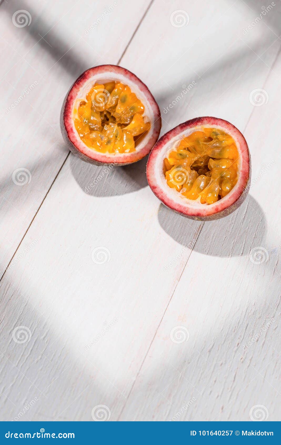 Half Of Passion Fruit On Wooden Table Stock Image Image Of Healthy Ripe 101640257