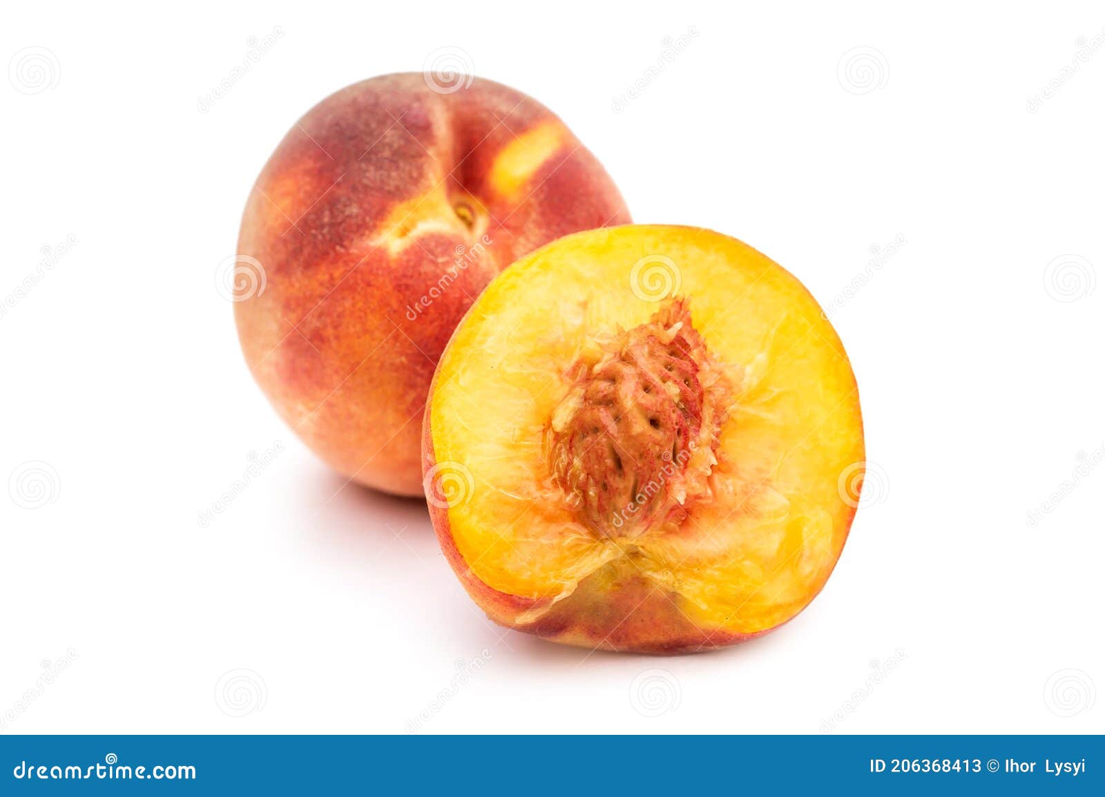 Half of Peach with Whole Peach on White Stock Image - Image of round ...