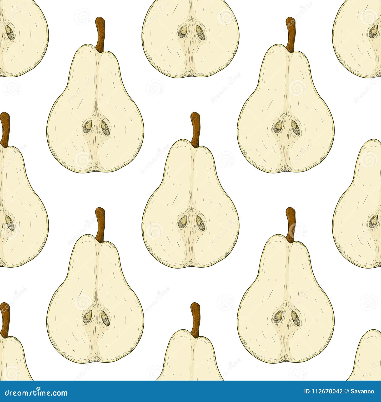 Half of Pear. Colored Hand Drawn Sketch As Seamless Pattern Stock ...
