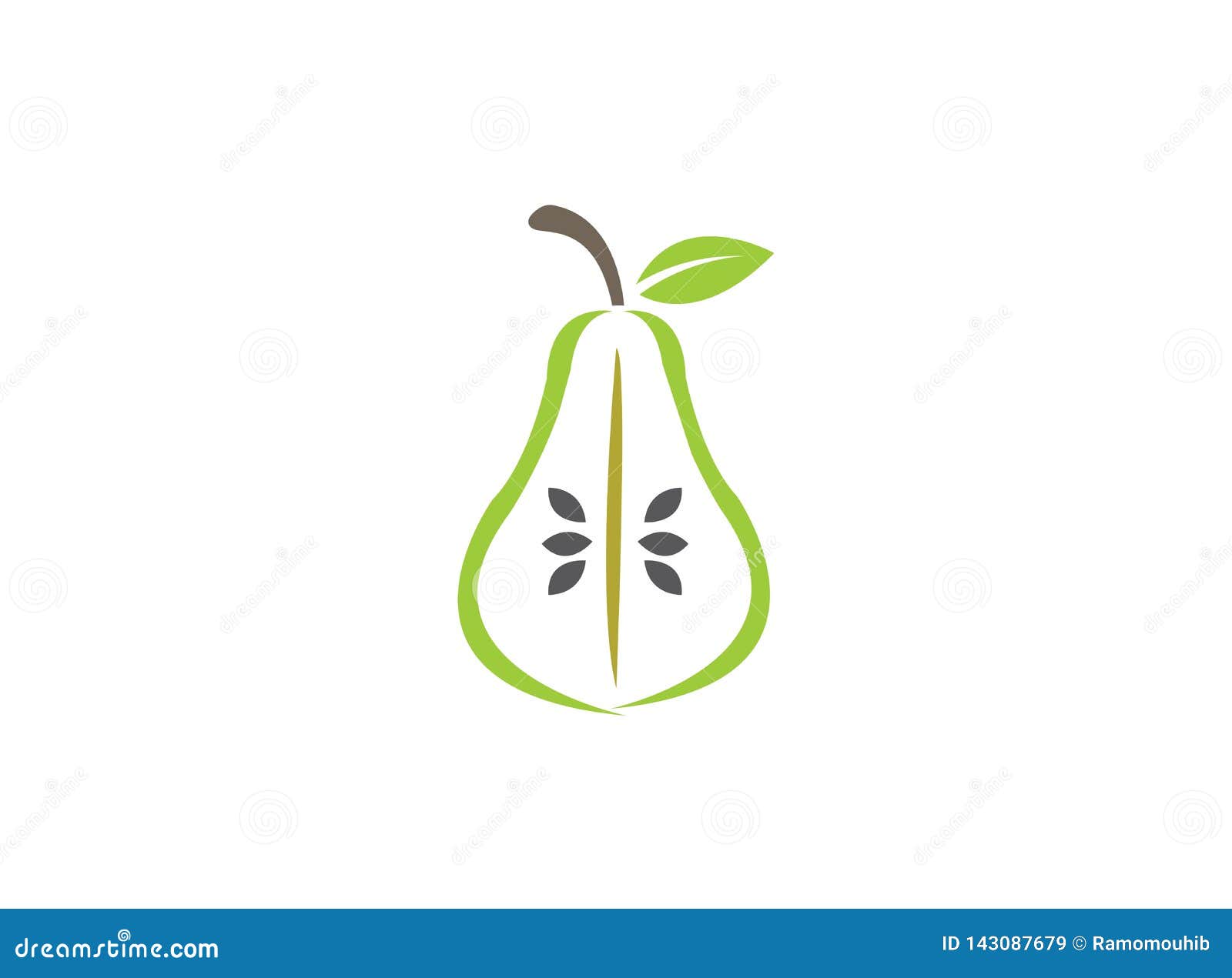 Half Pear Green Fruit with Leaf and Seed for Logo Design Stock ...