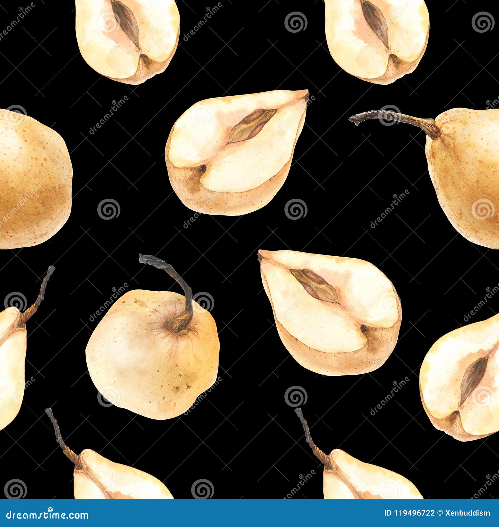 Half of Pear Watercolor Seamless Pattern Stock Illustration ...