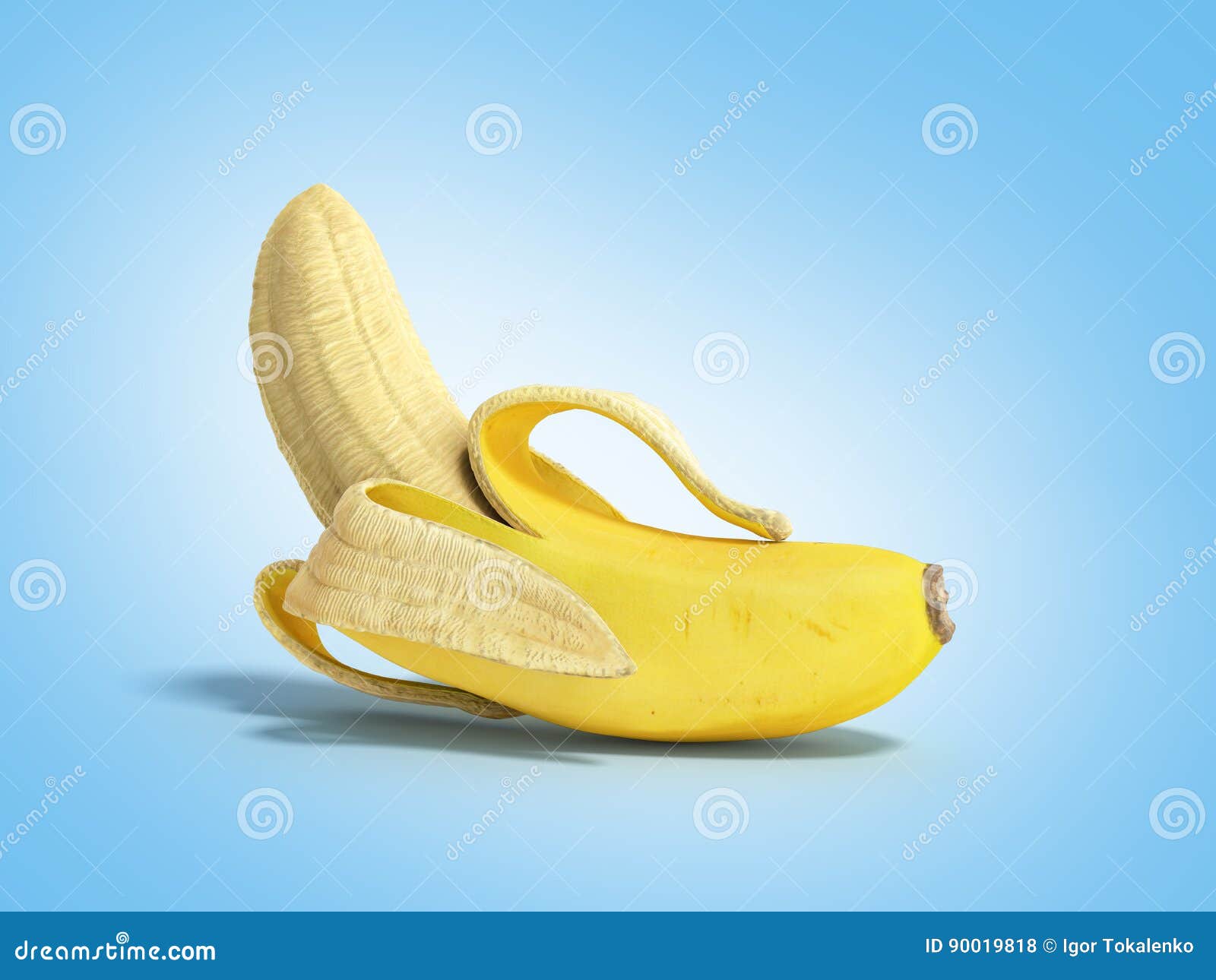 Half Peeled Banana Open Banana 3d Render on Blue Background Stock ...