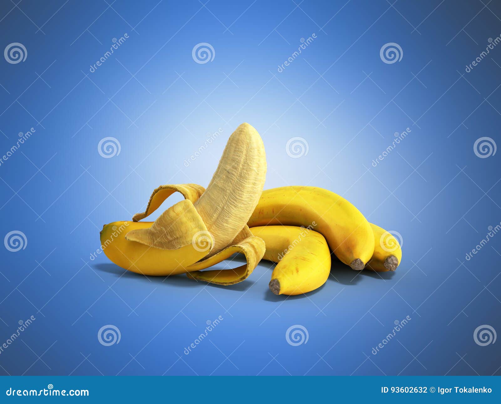 Half Peeled Banana Open Banana 3d Render on Blue Background Stock ...