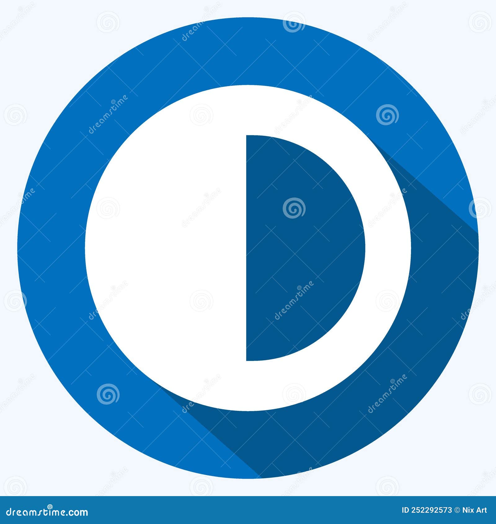 Half Pie Chart Icon in Trendy Long Shadow Style Isolated on Soft Blue ...