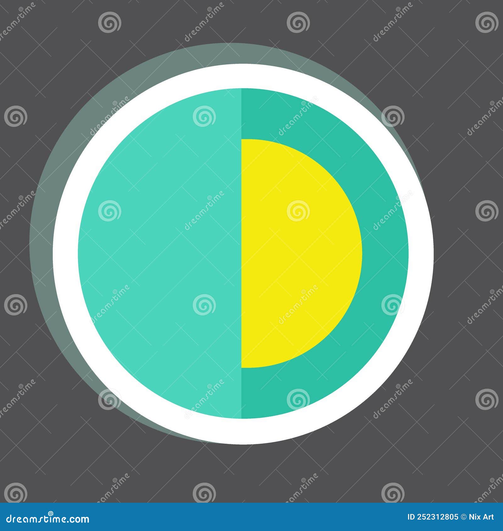 Half Pie Chart Sticker in Trendy Isolated on Black Background Stock ...