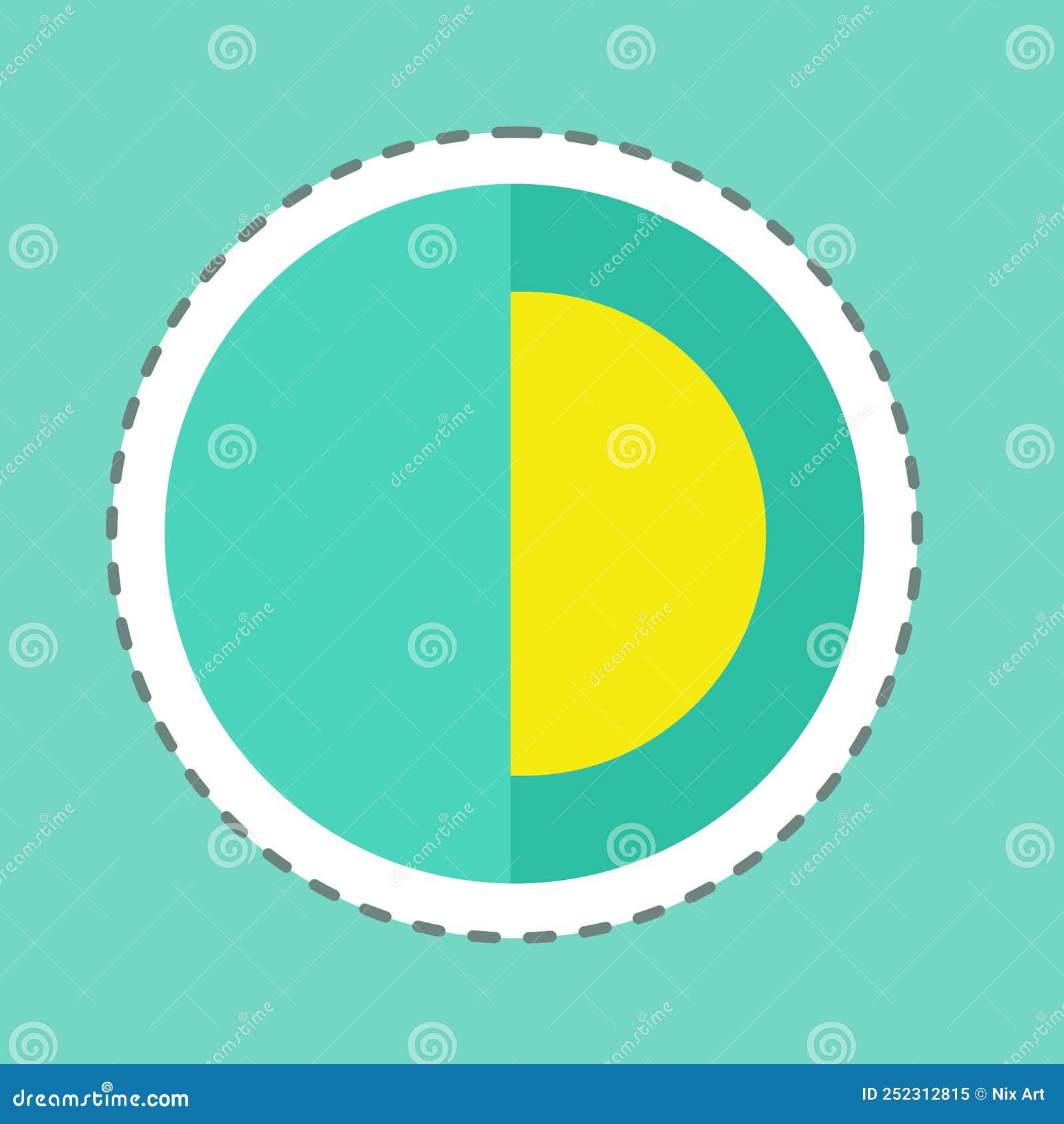 Half Pie Chart Sticker in Trendy Line Cut Isolated on Blue Background ...