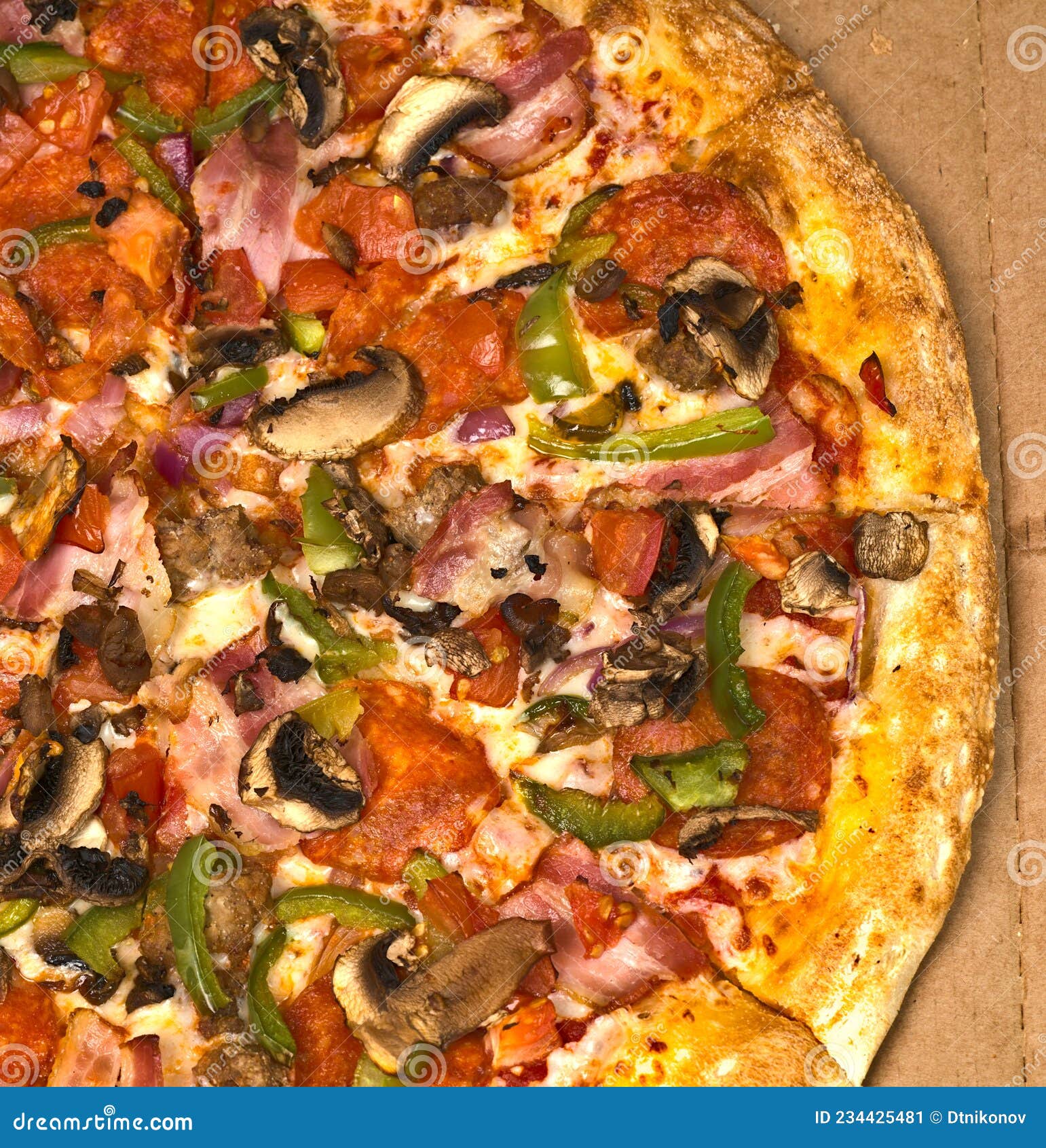 Half of the Pizza on the Box is a Top View. Stock Image - Image of ...