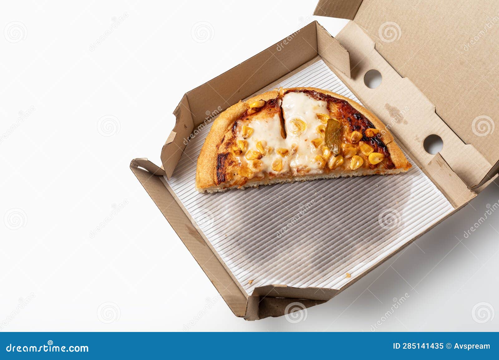 Half Pizza in Cardboard Box on White Background. View from Above Stock ...