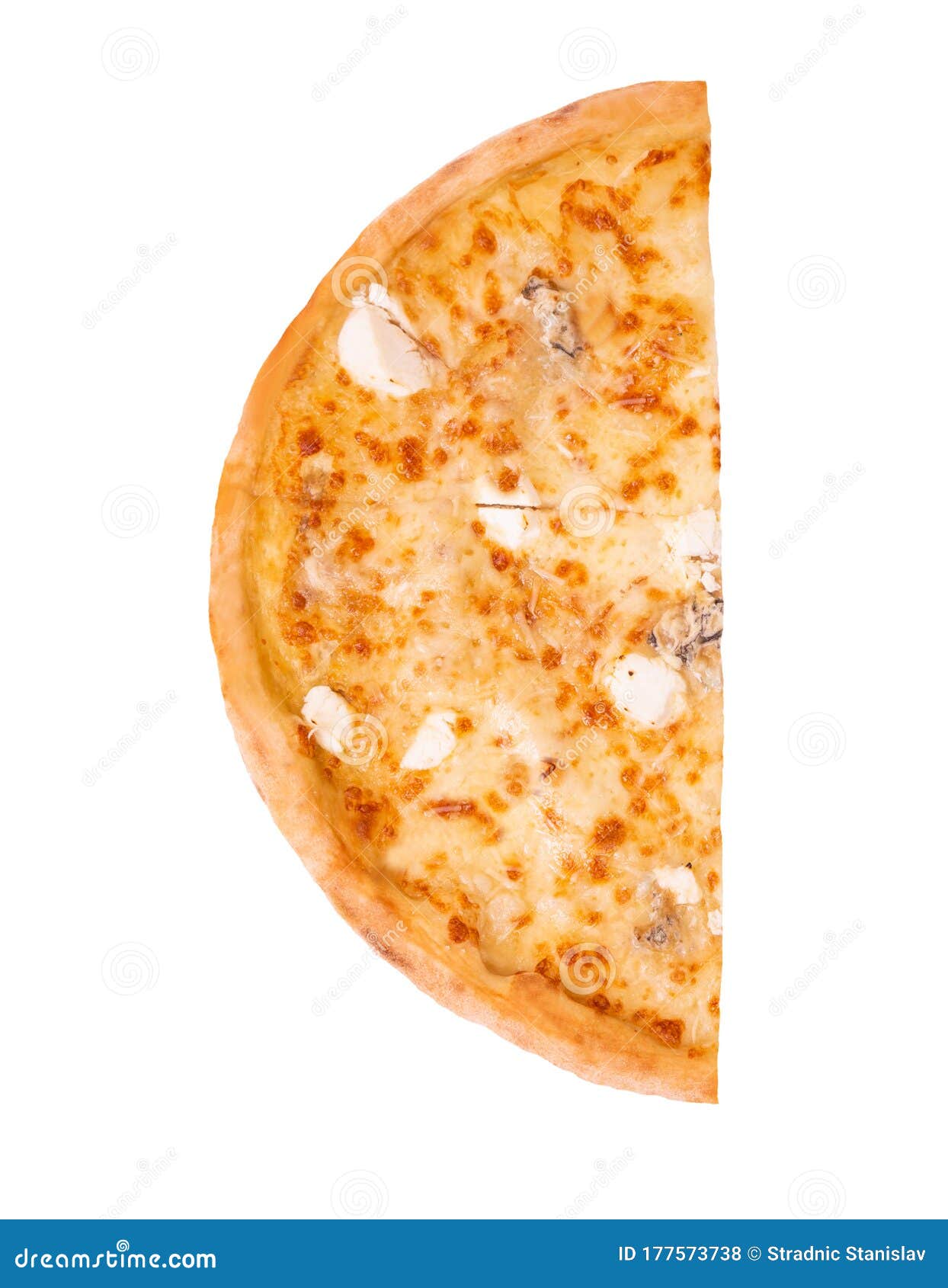 Half of Pizza Five Cheeses, Isolated, Top View Stock Photo - Image of ...