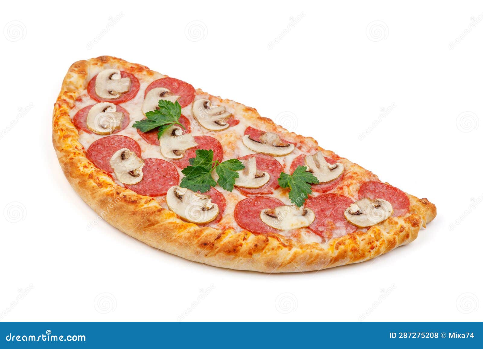 Half Pizza with Salami, Mushrooms and on a White Background 1 Stock ...
