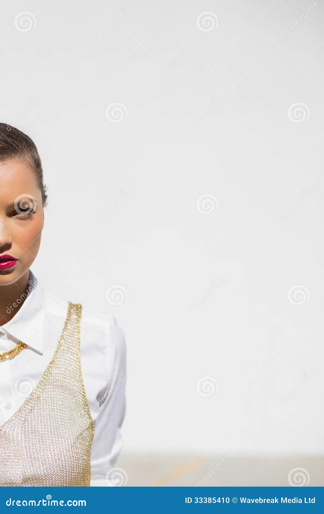 Half Portrait of Glamorous Model with Red Lips Posing Stock Photo ...