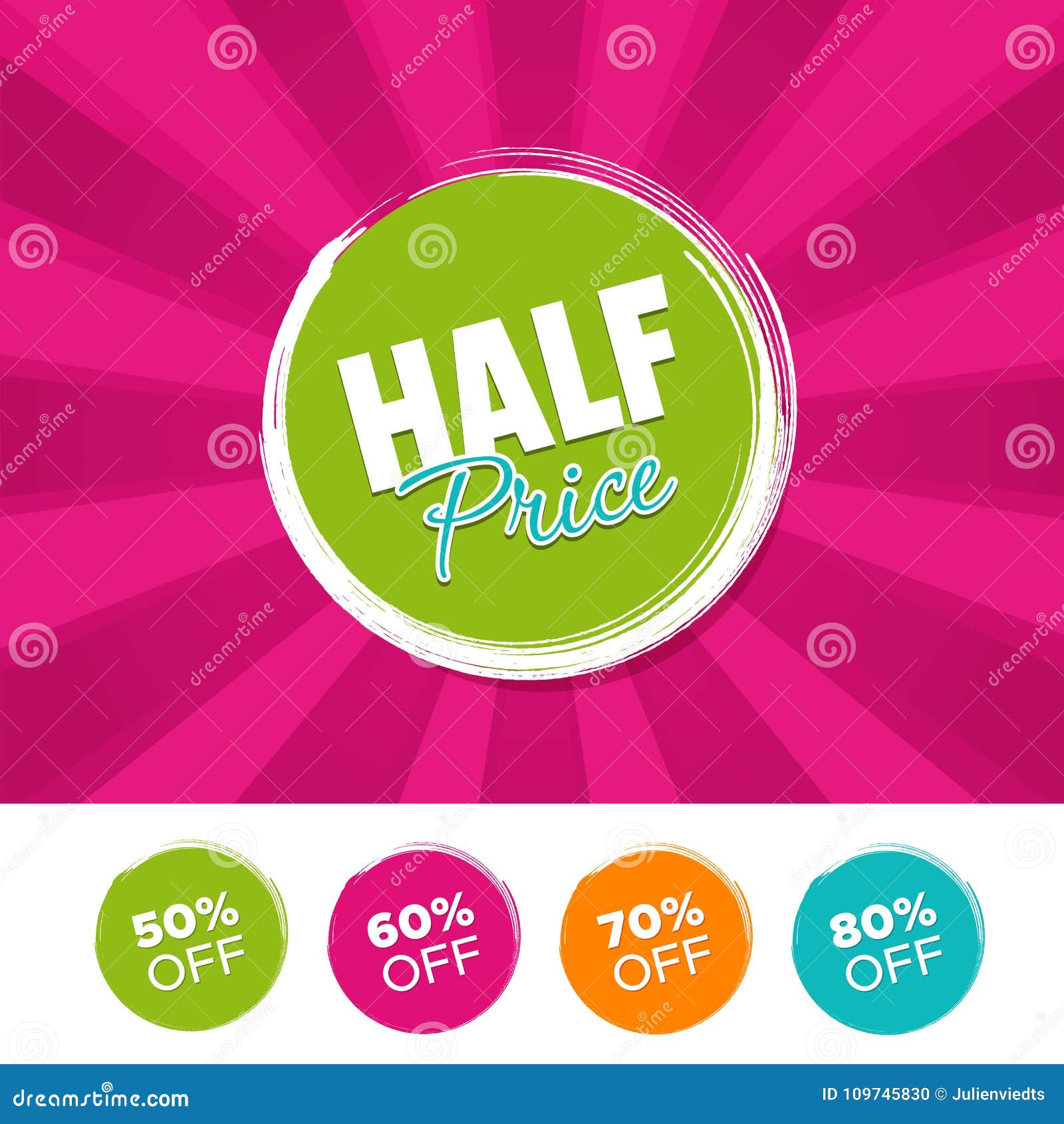 Half Price Color Banner and 50 , 60 , 70 & 80 Off Marks. Vector ...