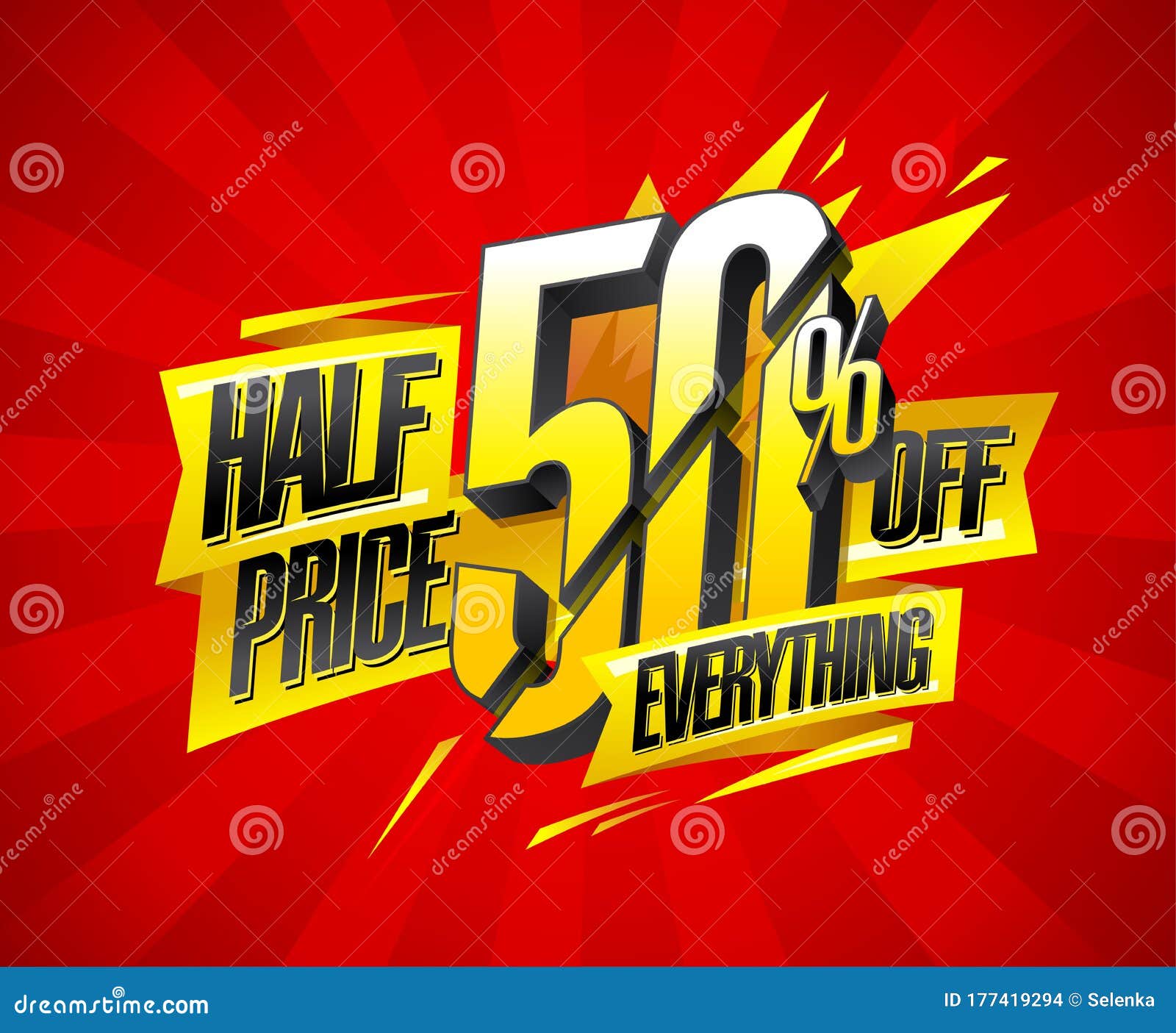Half Price 50 Off Everything, Vector Banner Stock Vector - Illustration ...